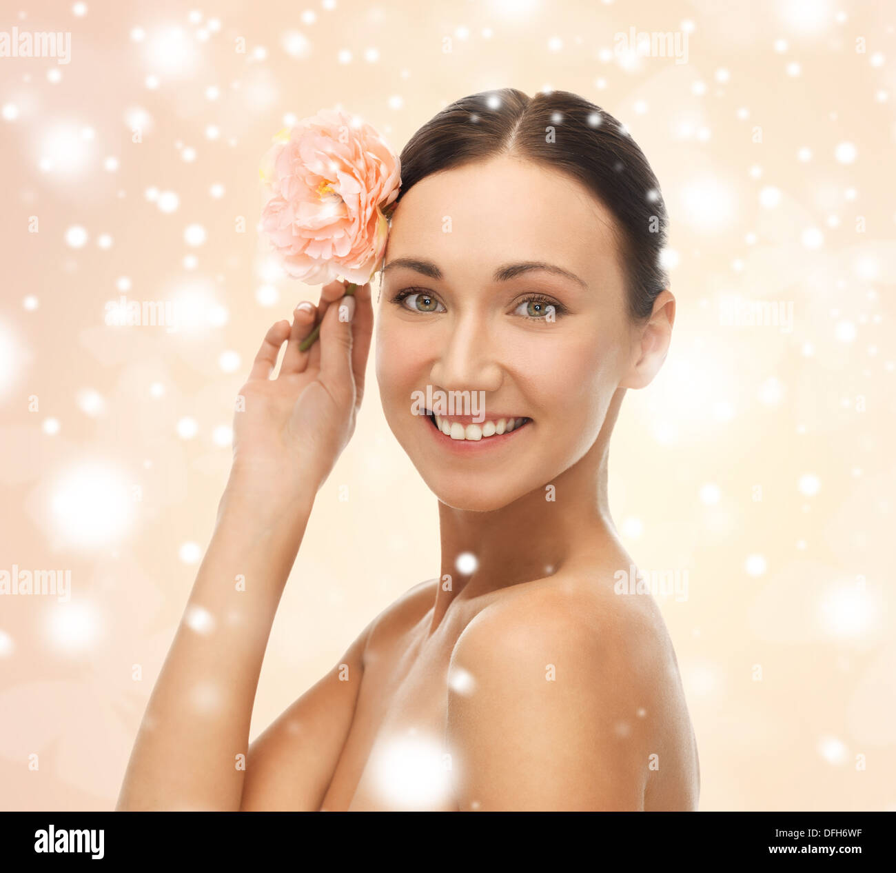 relaxed woman with rose flower Stock Photo - Alamy