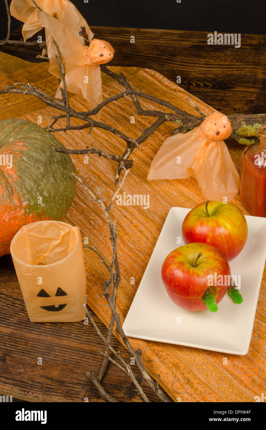 Rotten apple dessert, a Halloween idea for kid food Stock Photo - Alamy