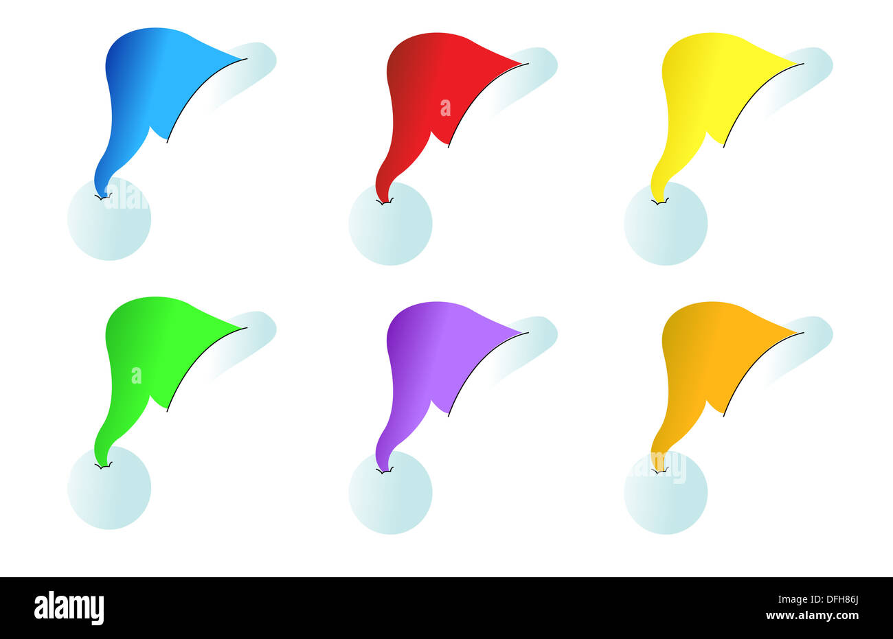 Santa hats in different colors over a white background Stock Photo - Alamy