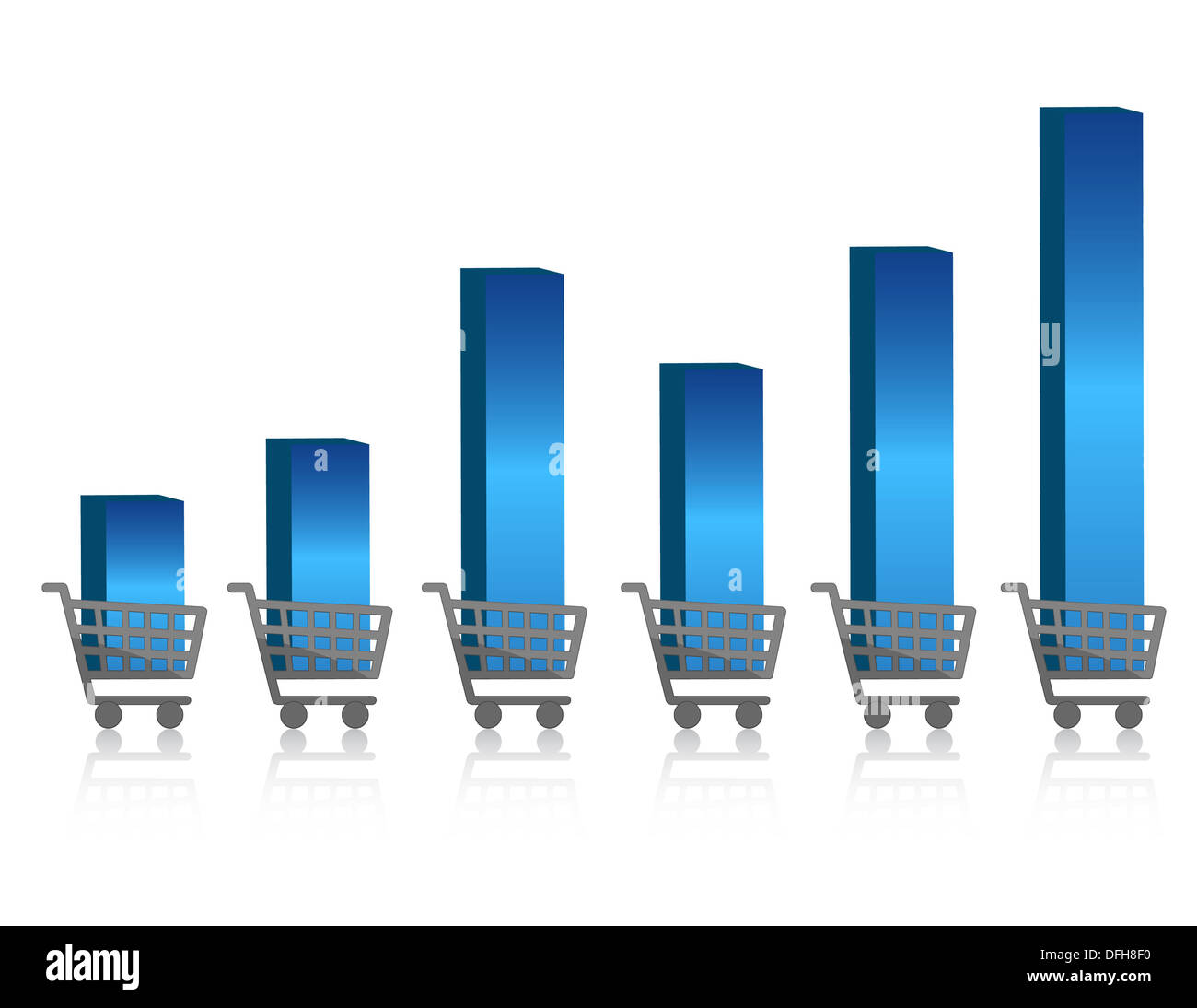 Uprising shopping growth graph isolated over a white background ...