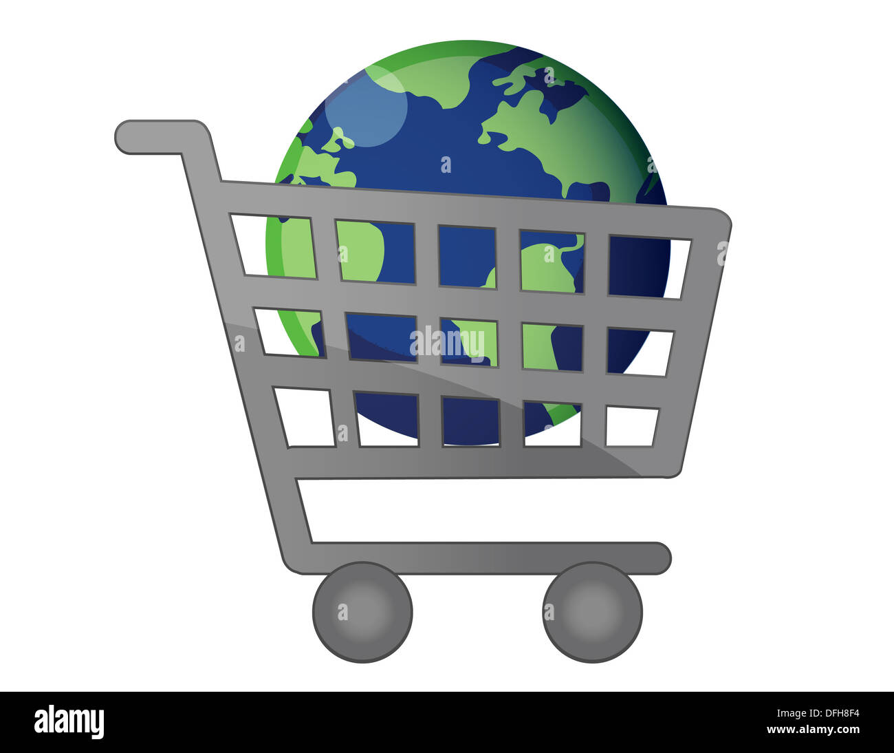 A world globe icons inside a shopping cart isolated over a white ...