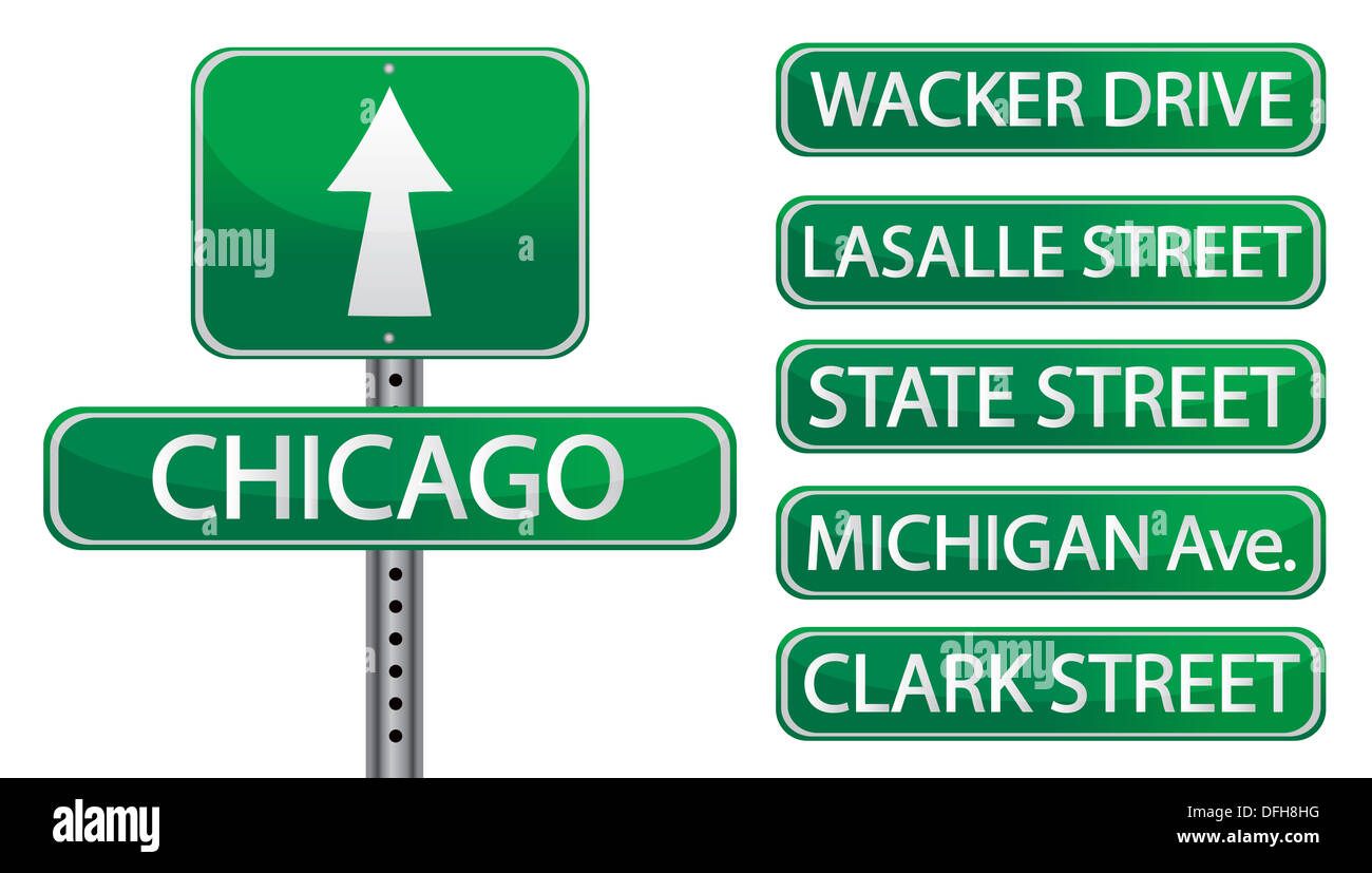 Chicago street signs isolated over white Stock Photo - Alamy