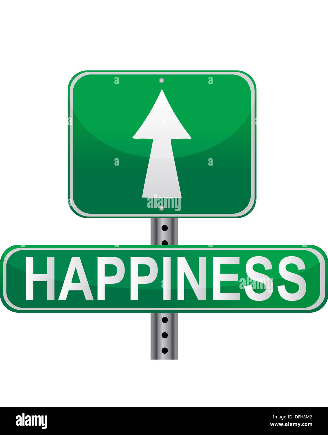 Road to happiness green street sign isolated over a white background ...