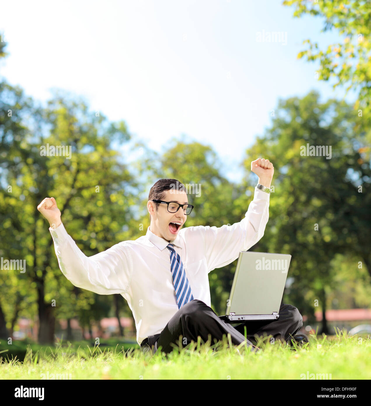 Person cheering with laptop hi-res stock photography and images - Alamy
