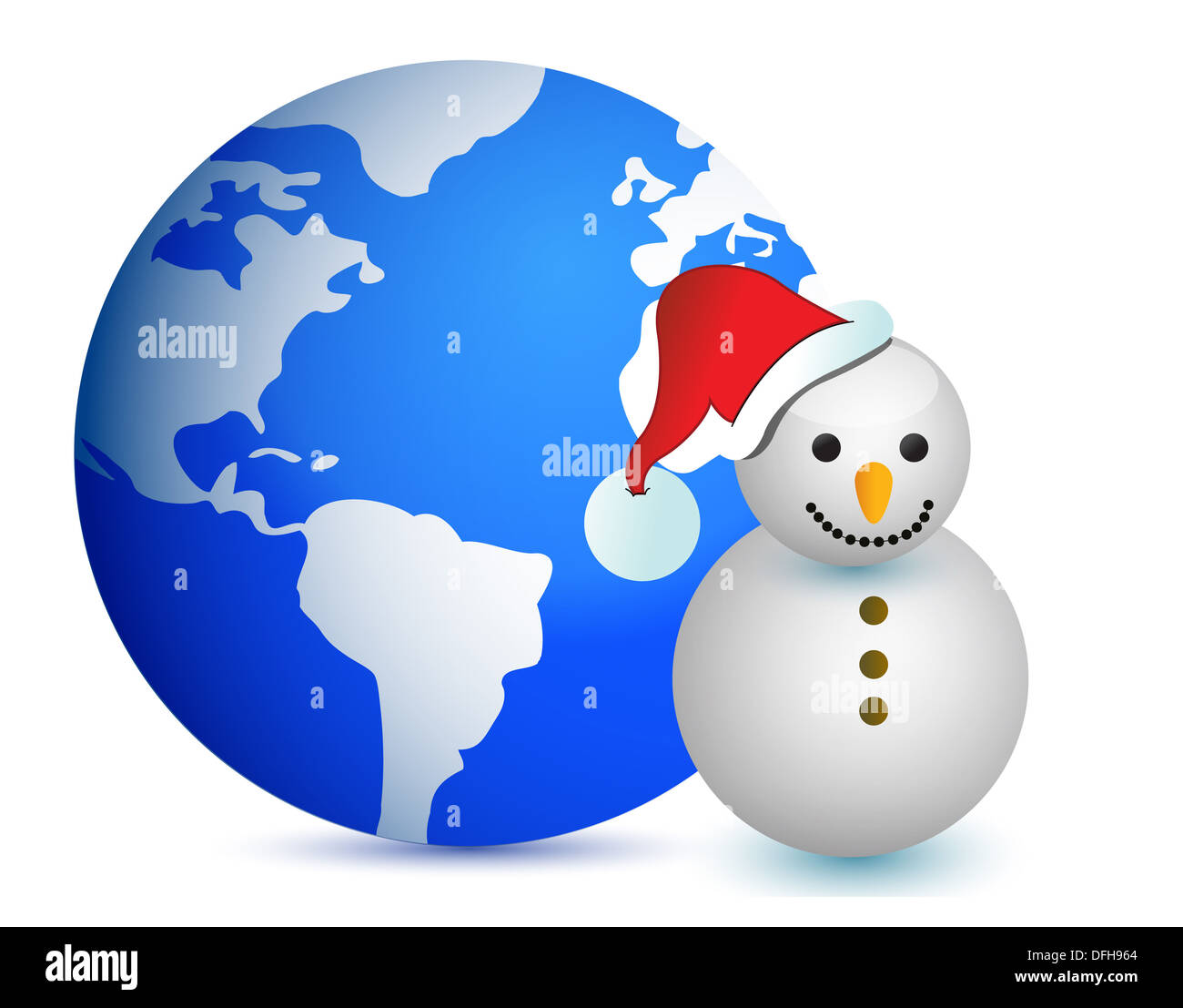 globe map snowman illustration design on white Stock Photo - Alamy