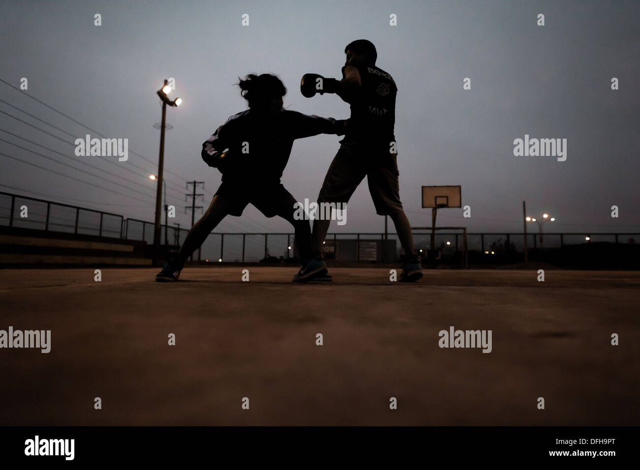 Peruvian youths seen during boxing sparring workout at the Boxeo VMT ...