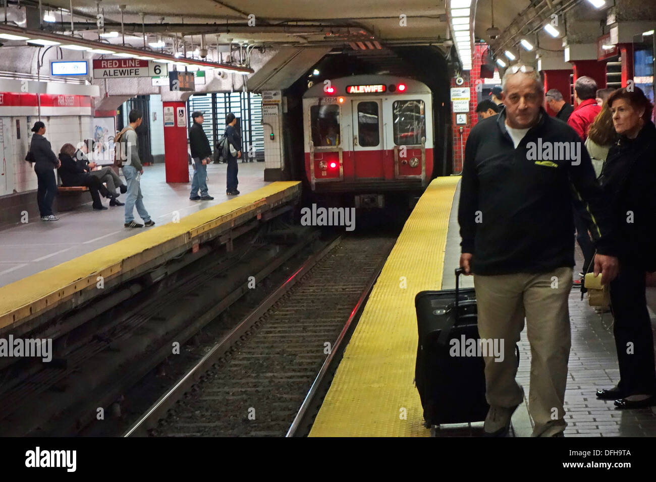 waiting Boston MA T subway train Stock Photo - Alamy