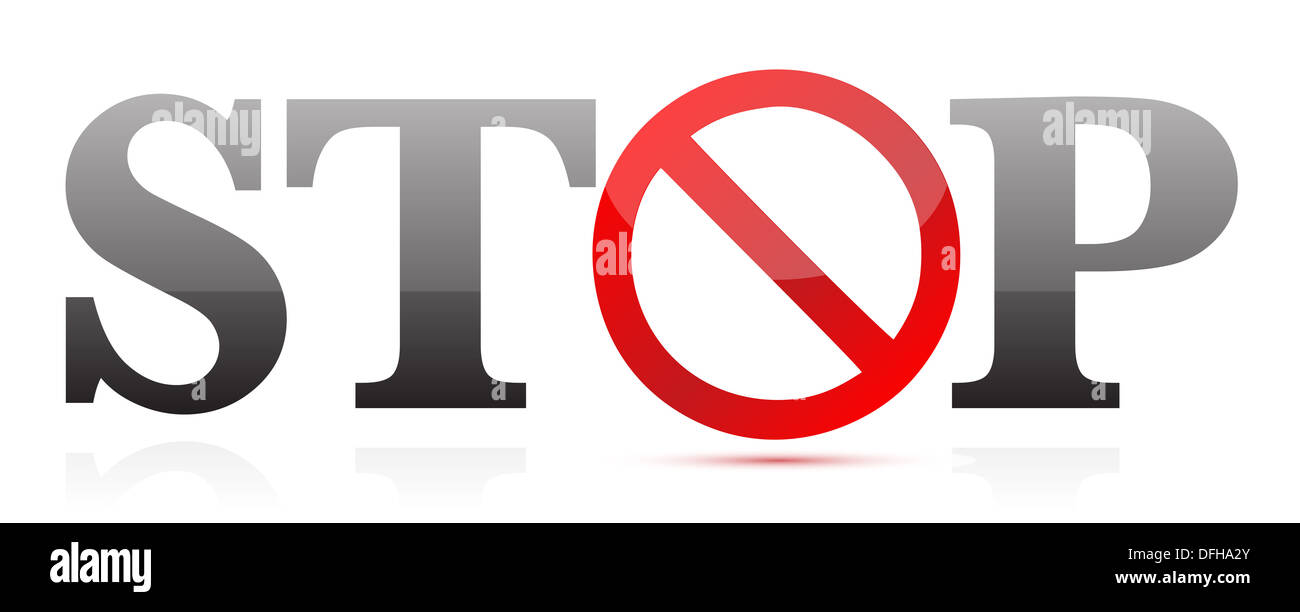 stop sign illustration text over white background Stock Photo - Alamy