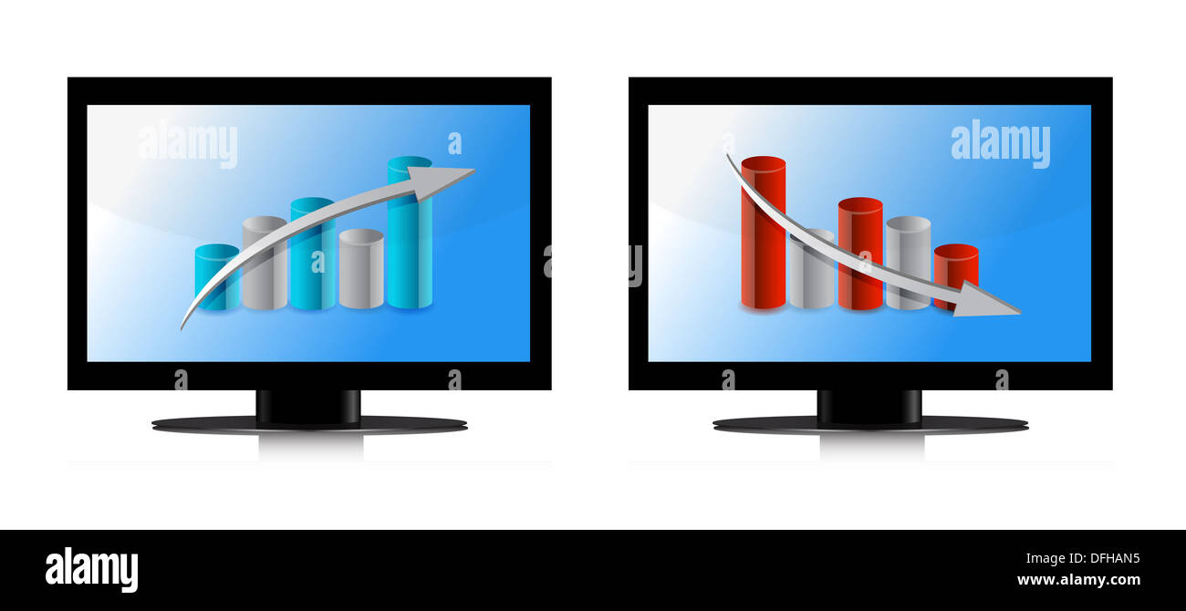 Monitor with up and down graphs illustration design Stock Photo - Alamy