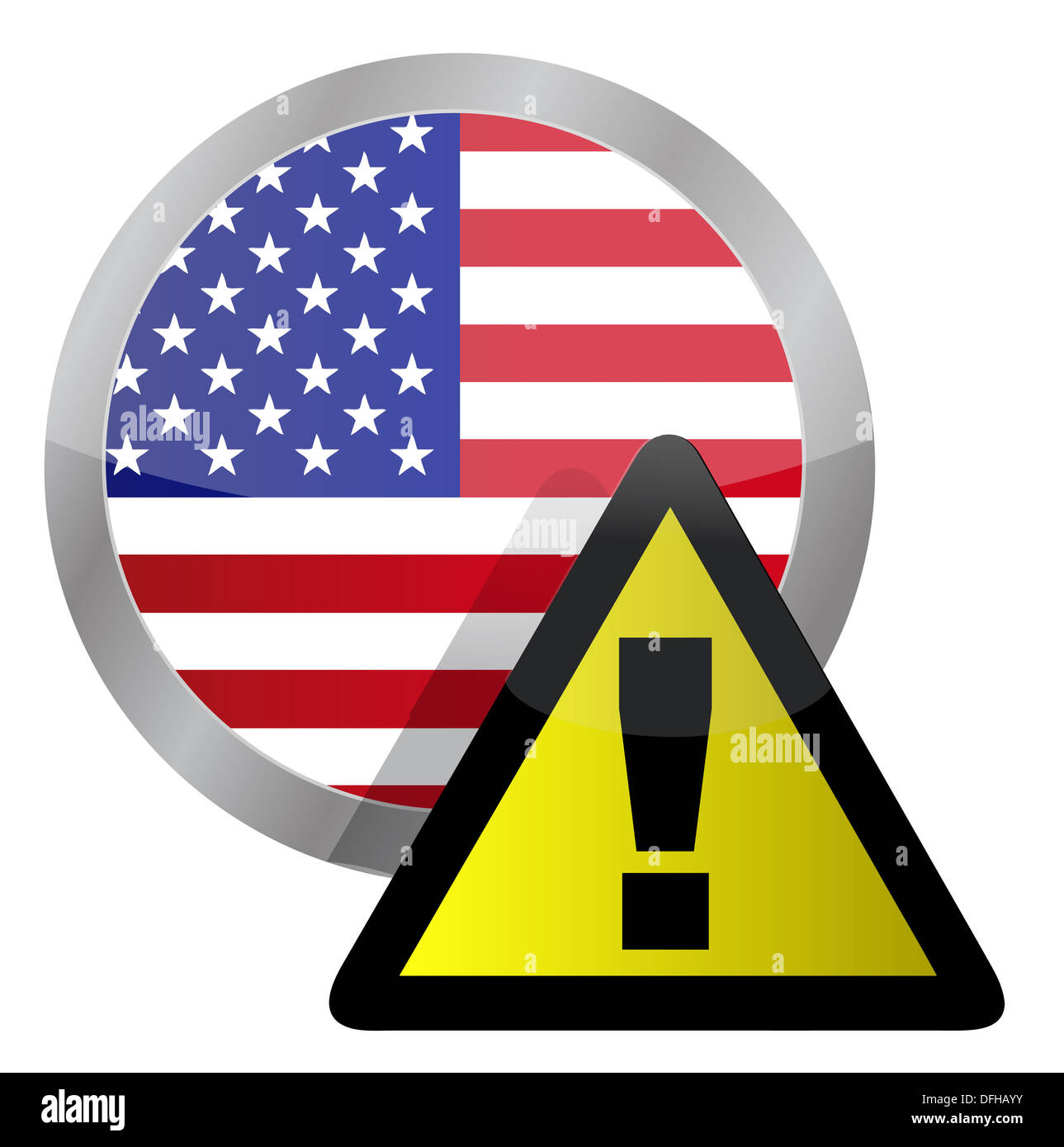 us flag seal with a warning sign illustration on top Stock Photo - Alamy