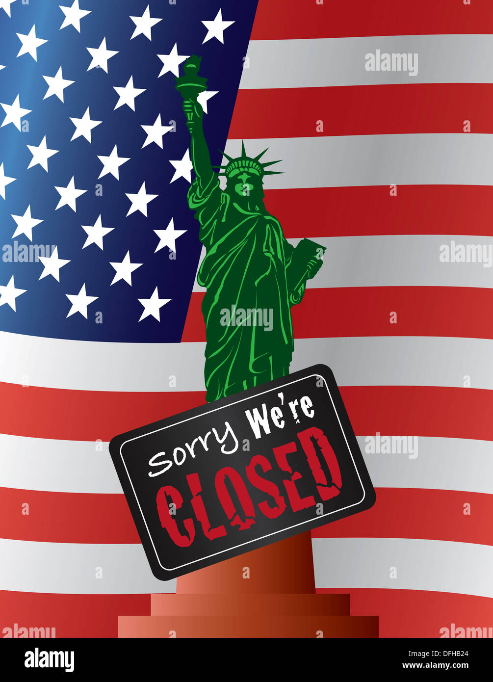 Government Shutdown Statue of Liberty with Sorry We Are Closed Sign on ...