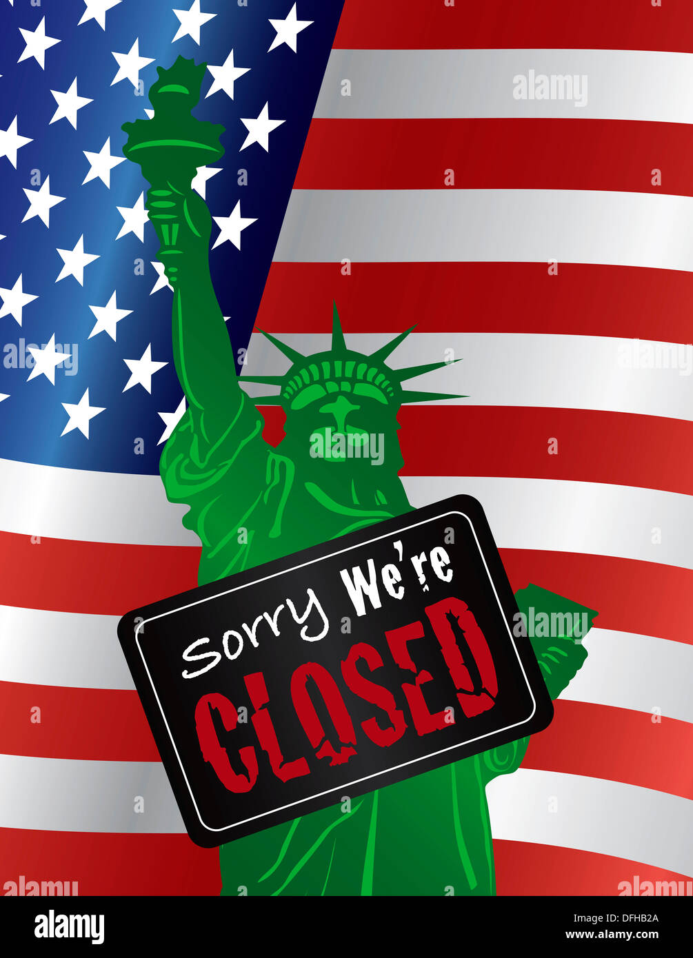 Government Shutdown Statue of Liberty Closeup with Sorry We Are Closed ...