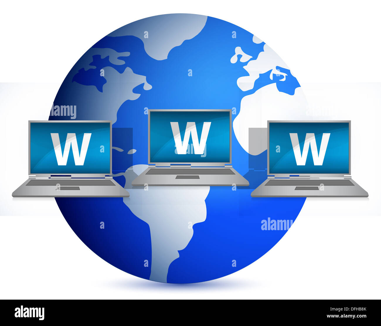networking laptop and globe illustration design Stock Photo - Alamy