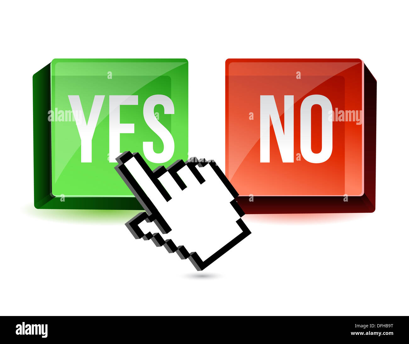 Hand and buttons Yes/No isolated on white background Stock Photo - Alamy