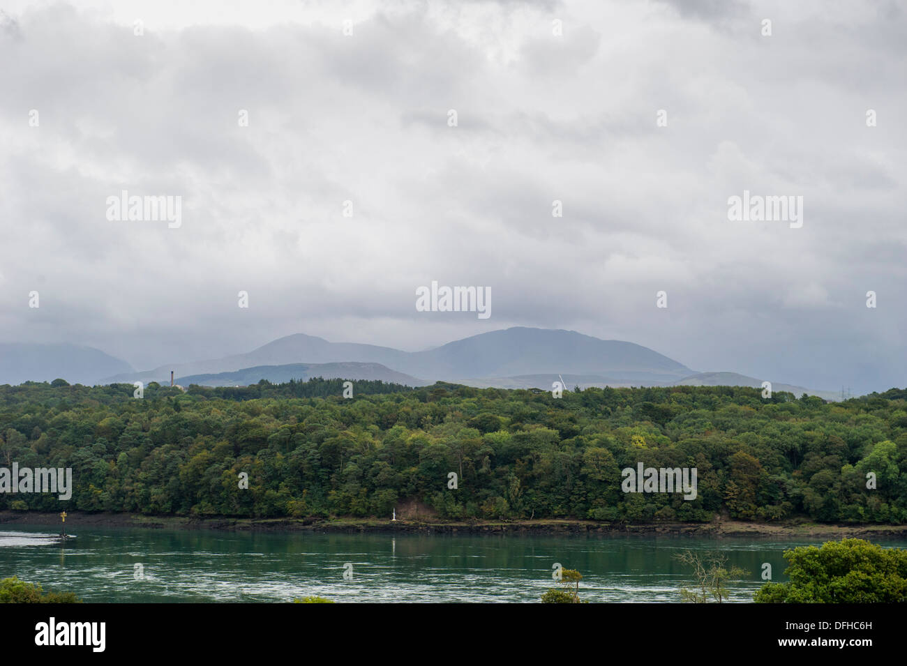 A view of the mountains of Snowdonia in mainland Wales from across the ...