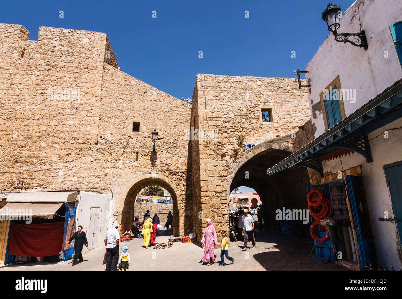 People by a gate at the Safi medina rampart, Atlantic Morocco Stock ...