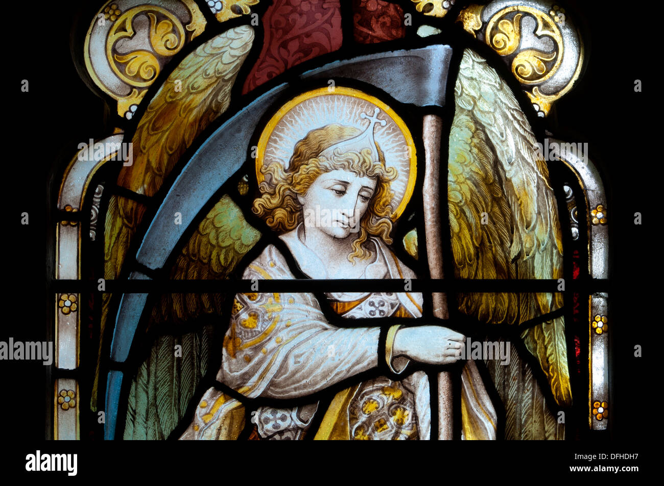 Angel with scythe stained glass, Holy Trinity Church, Hatton ...
