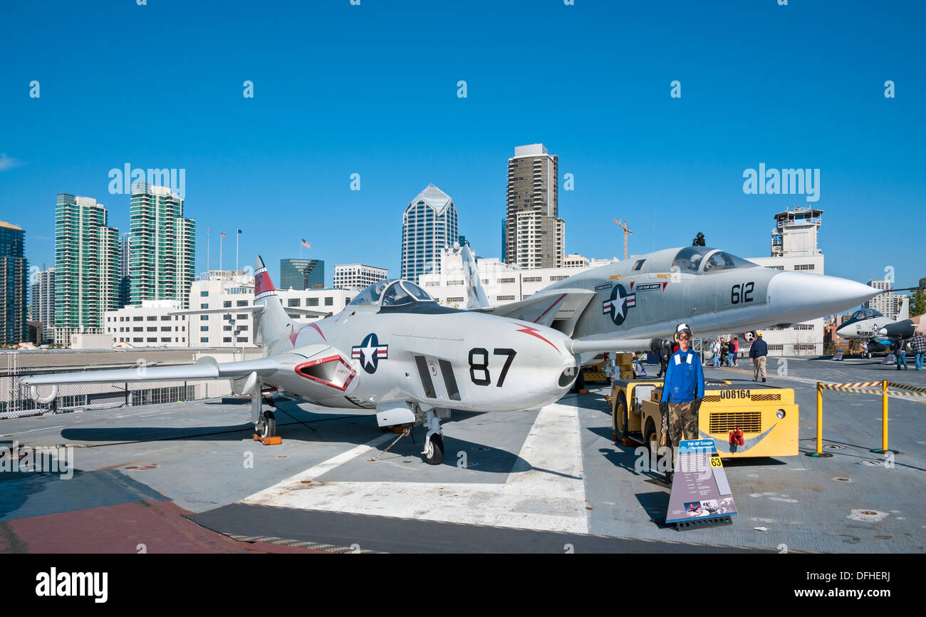 California, San Diego, USS Midway Museum, F9F-8P Couger aircraft ...