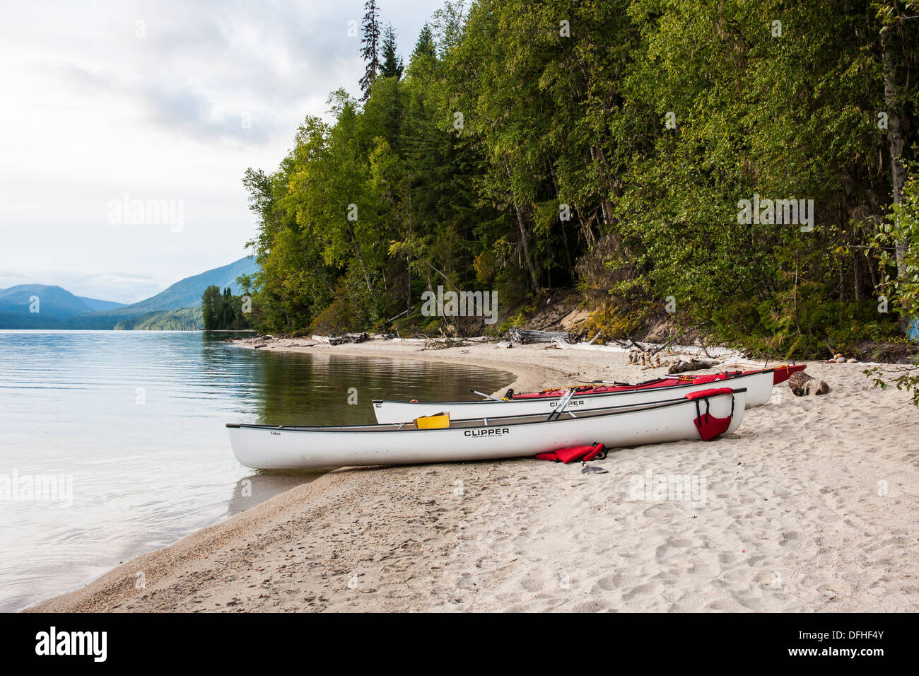 canoes on shoreline Wells Gray Provincial Park Stock Photo - Alamy