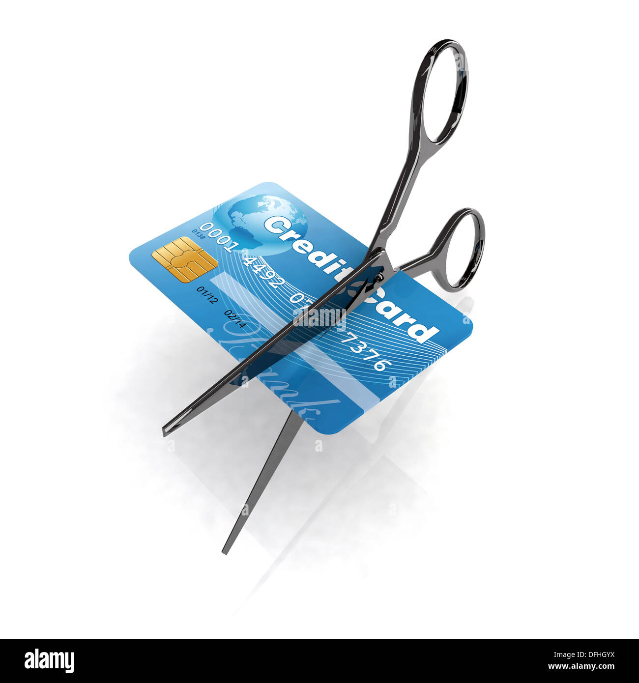 scissors cutting credit card on white background, 3d illustration Stock ...