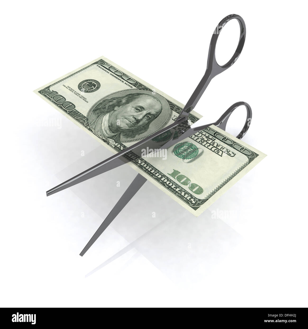 scissors cutting dollar on white background, 3d illustration Stock ...