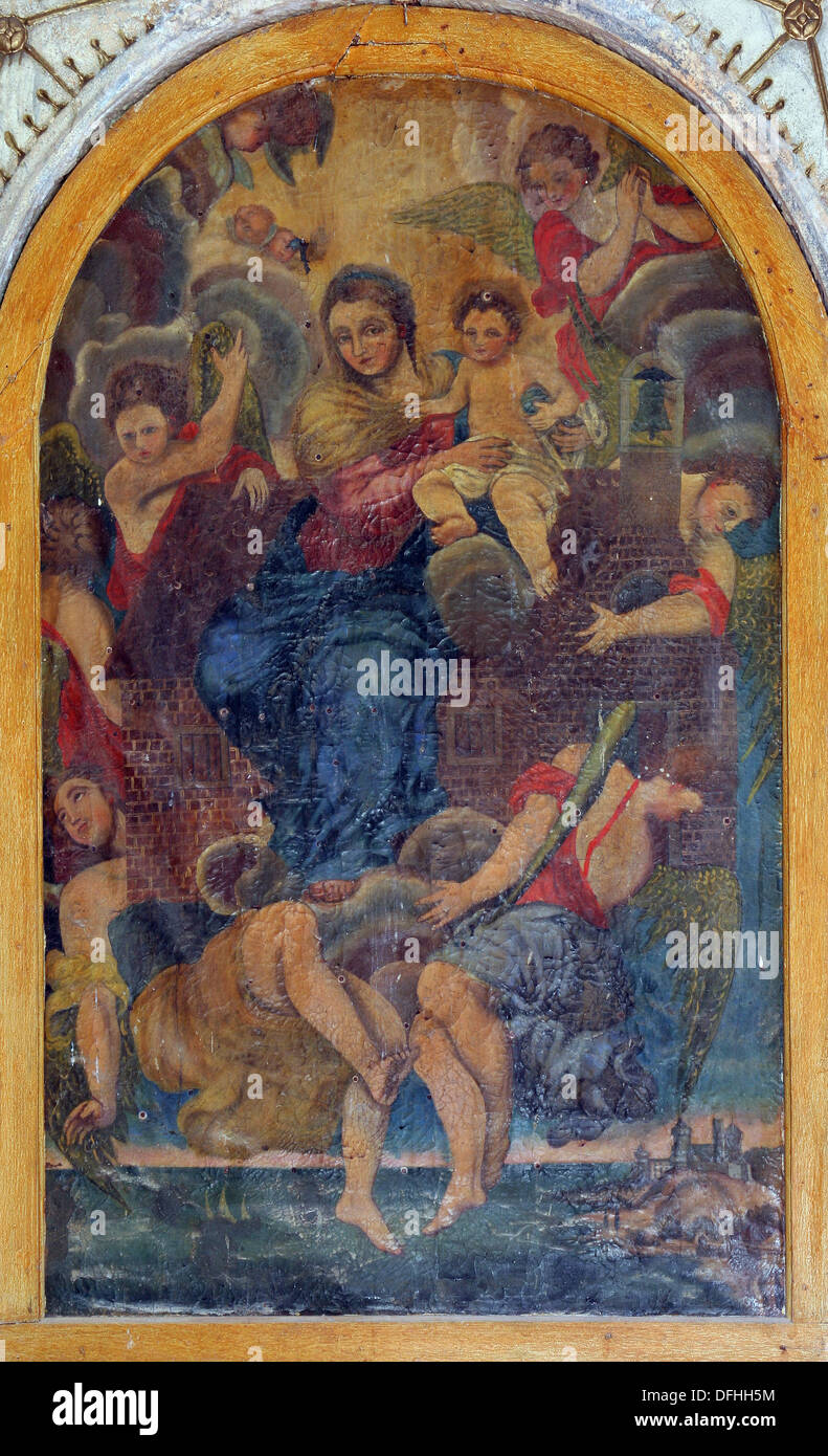 Virgin Mary with baby Jesus and angels Stock Photo - Alamy