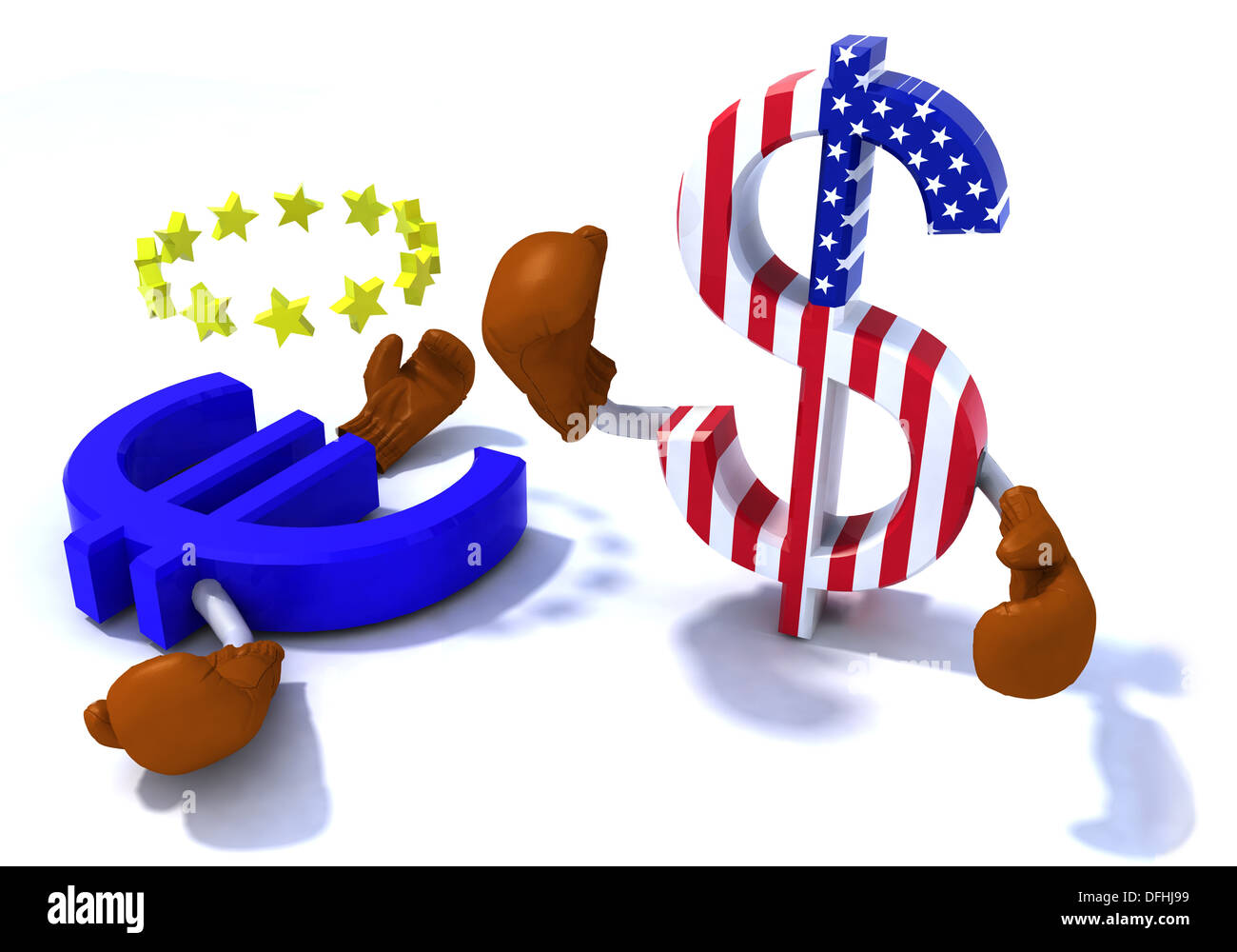 symbol of the dollar and euro fighting with boxing gloves, 3d ...
