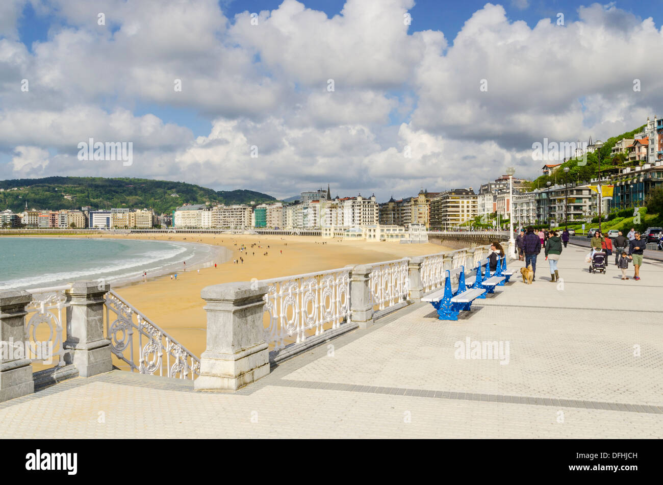 People walking along the Promenade La Concha, San Sebastian, Spain ...