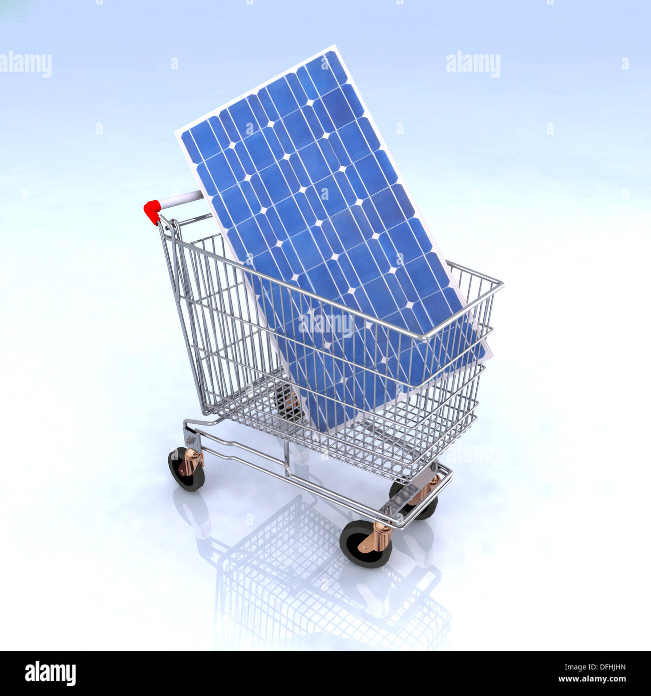 shopping cart with solar panel inside, renewable energy commerce ...