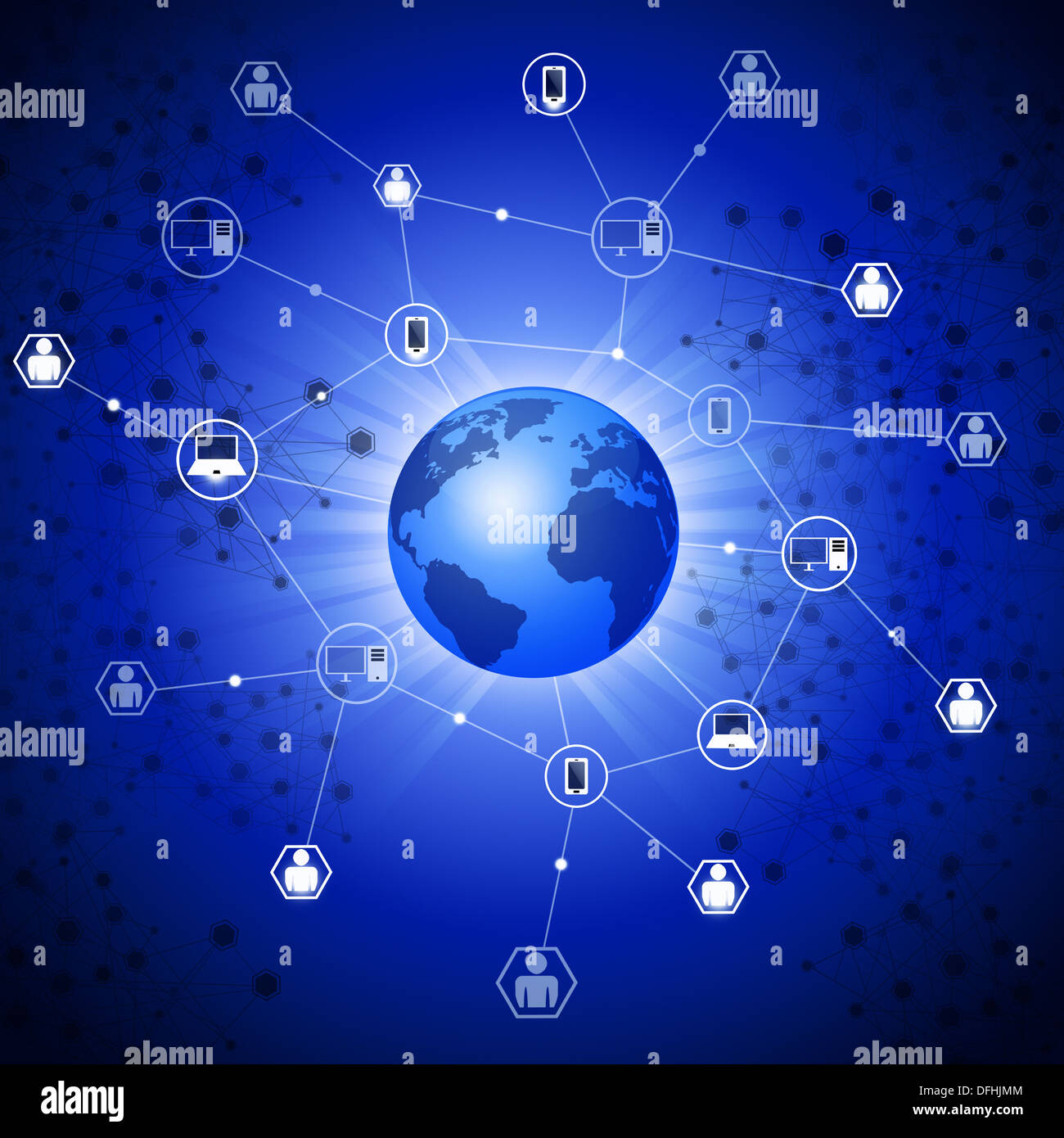 abstract network global web connections concept blue background Stock ...
