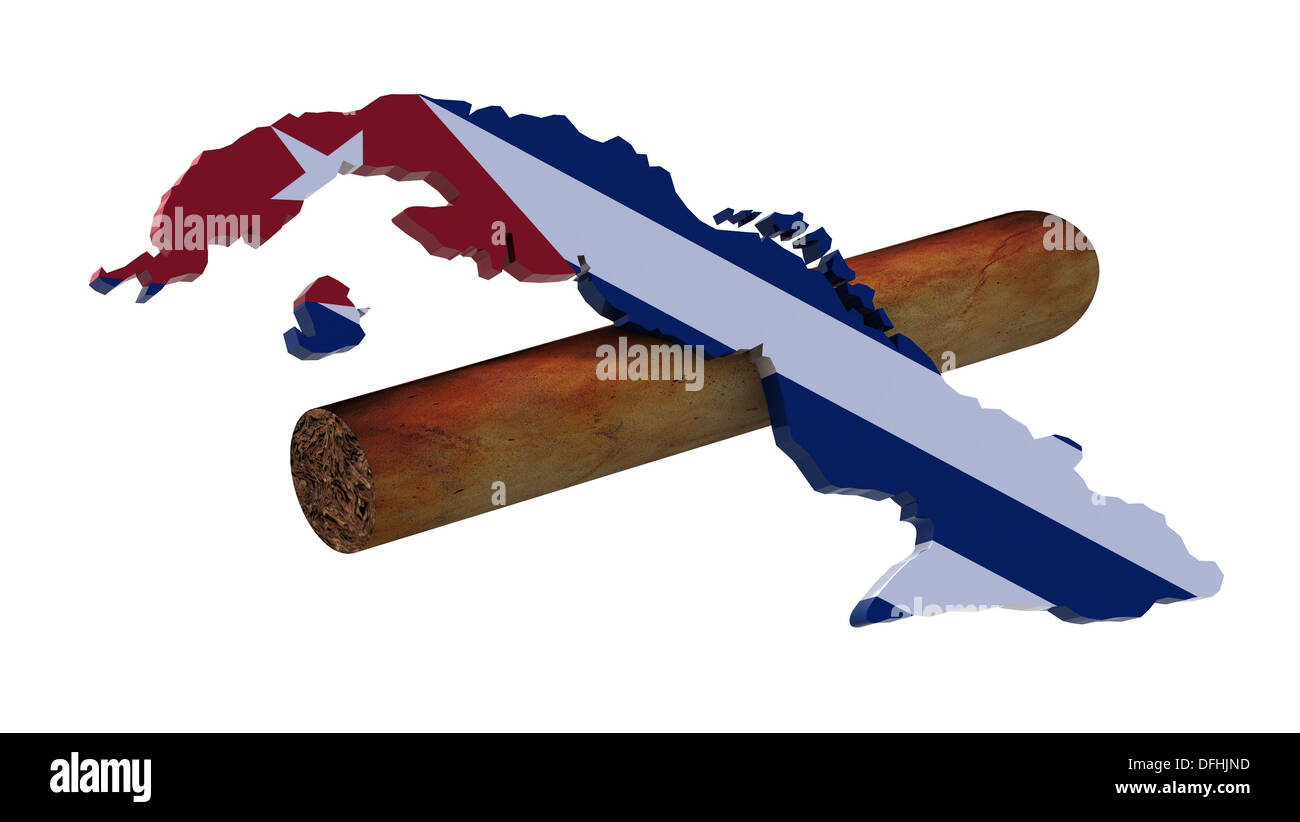 cigar and map of cuba with flag 3d illustration Stock Photo - Alamy