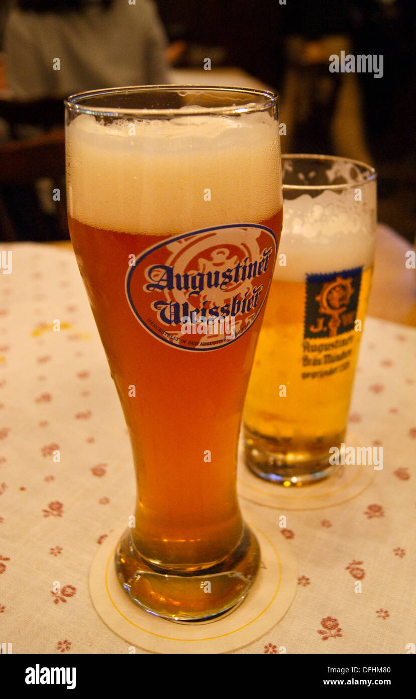 A printed glass of Augustiner Weissbier, Augustinerkeller, Munchen ...