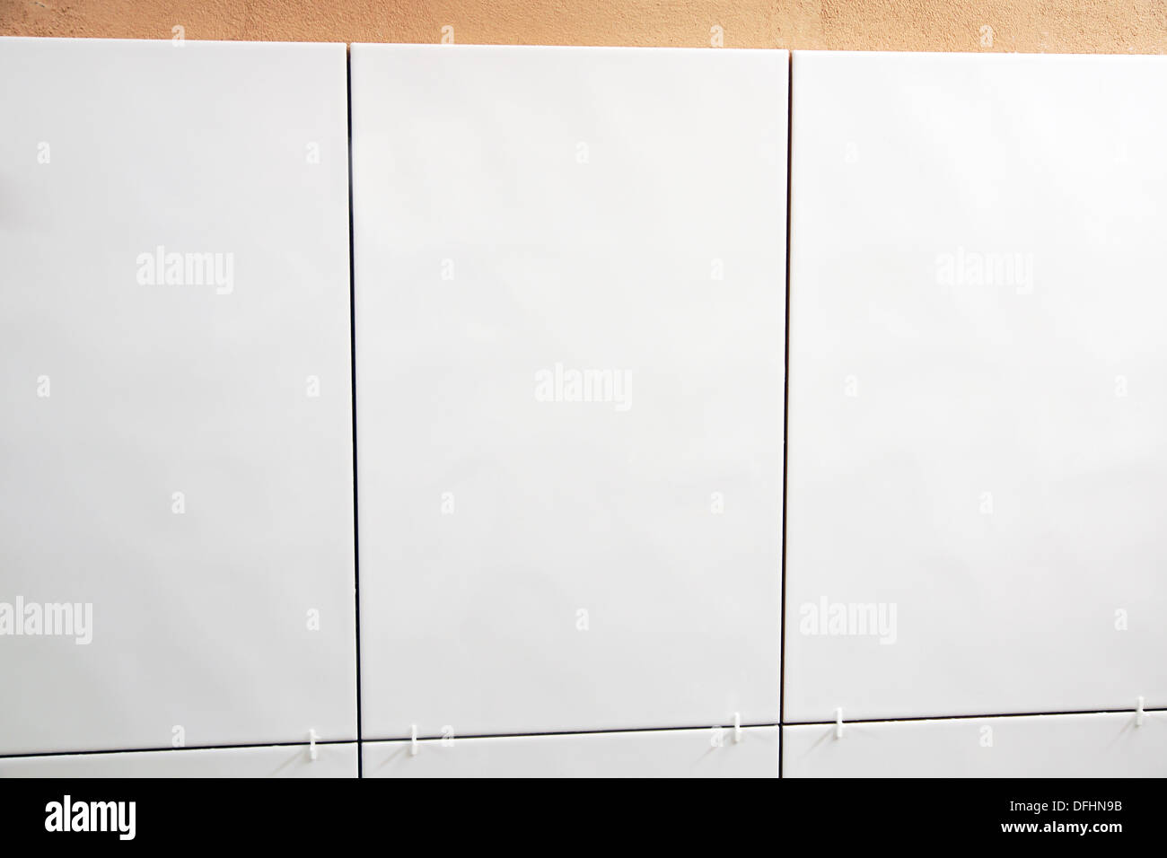 Tiles in a wet room / shower / bathroom on a newly plastered wall Stock ...