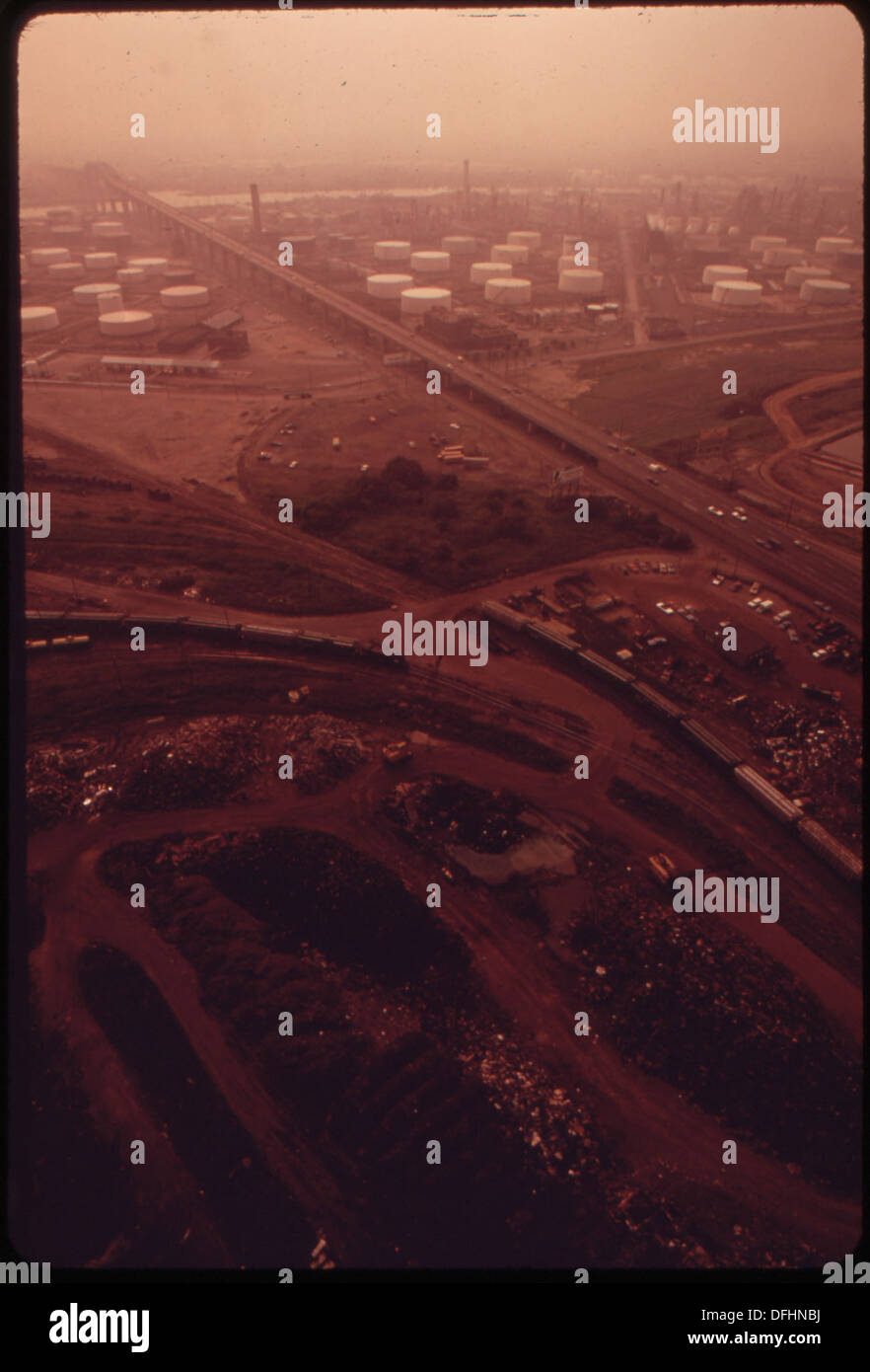 A photograph showing the Gulf and ARCO oil plants, reflecting the ...