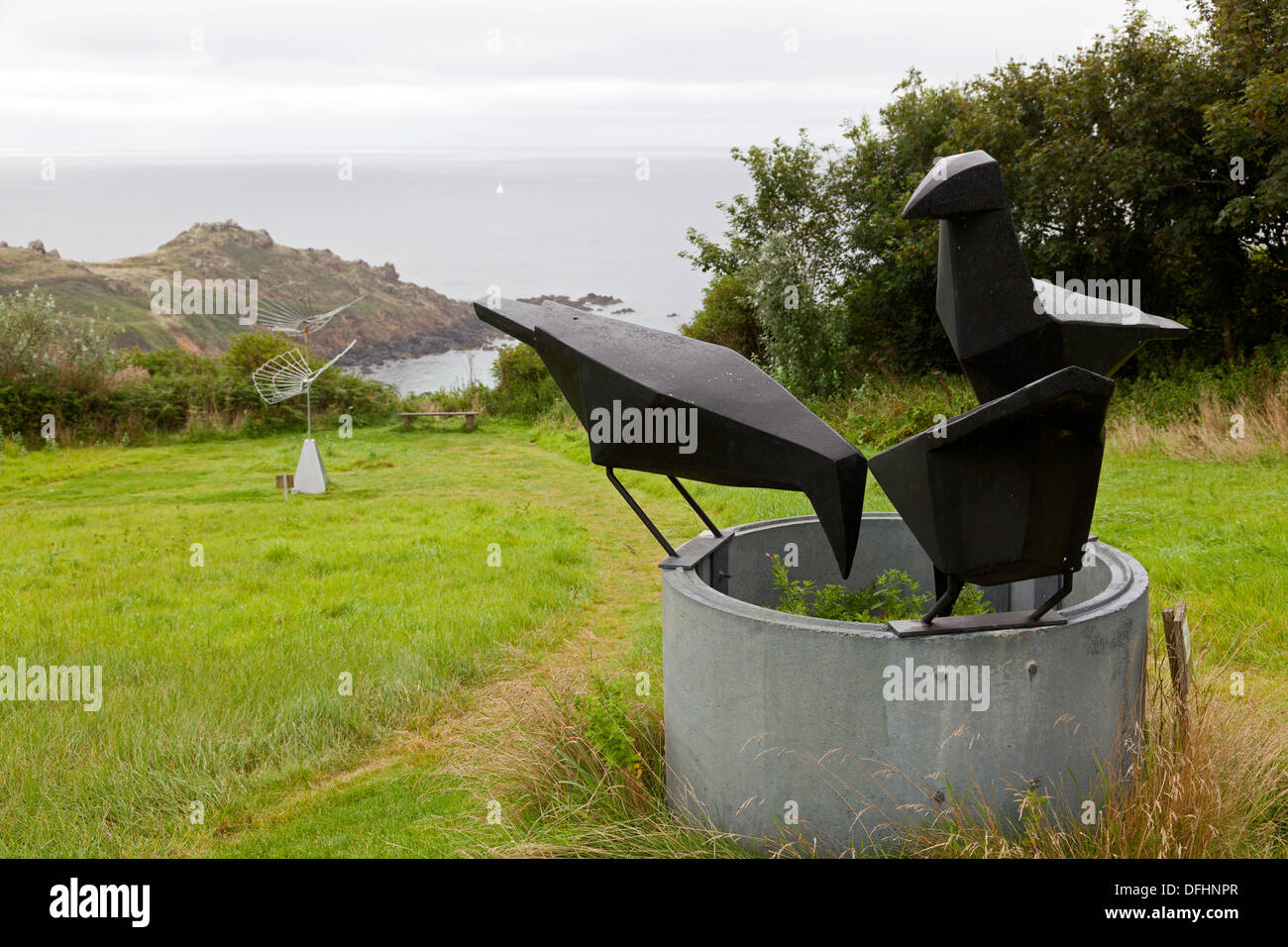 Sculpture 'Three Jackdaws on a Chimney' by Terence Coventry overlooking ...