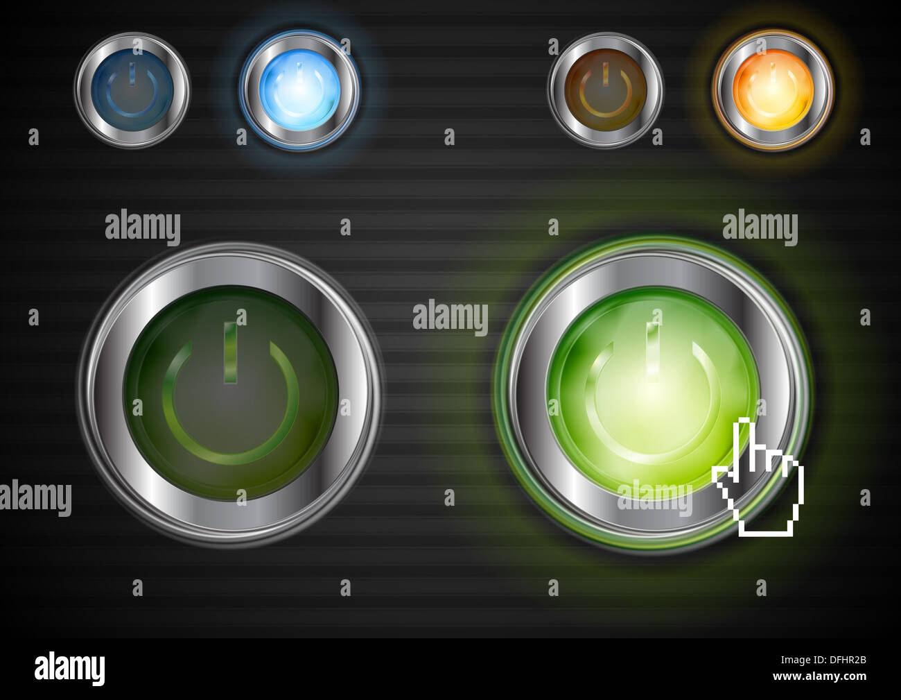 Power colourful buttons with the same illumination. Vector design eps ...