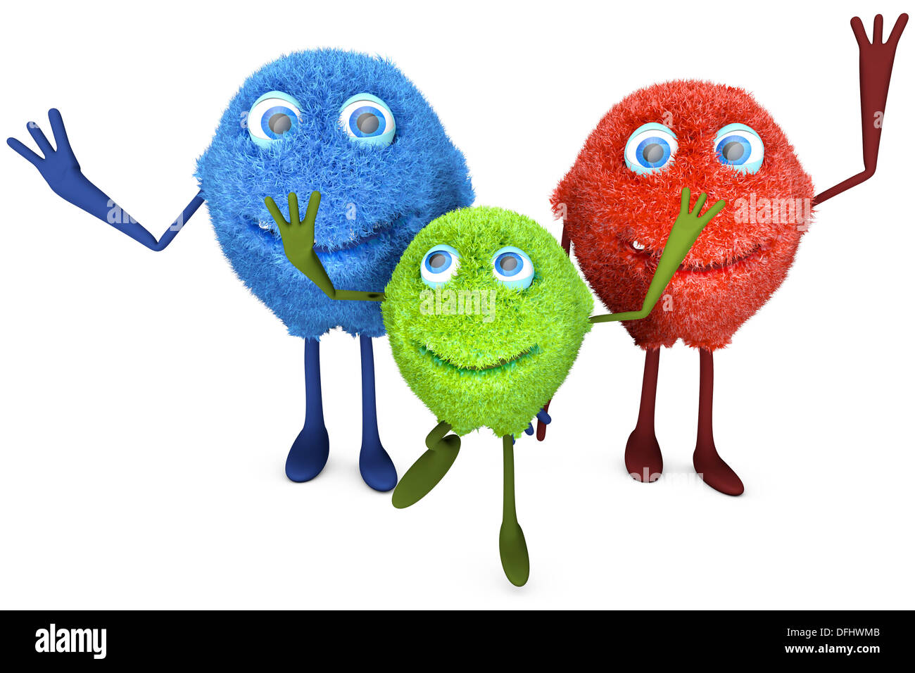 A furry cartoon guy family with a kid. 3d illustration Stock Photo - Alamy