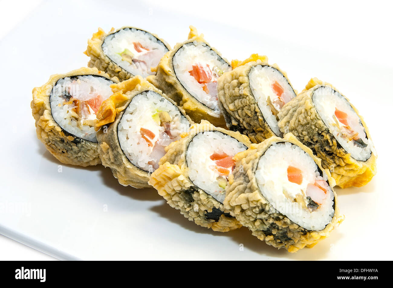 Japanese rolls in a restaurant with fish and vegetables Stock Photo - Alamy