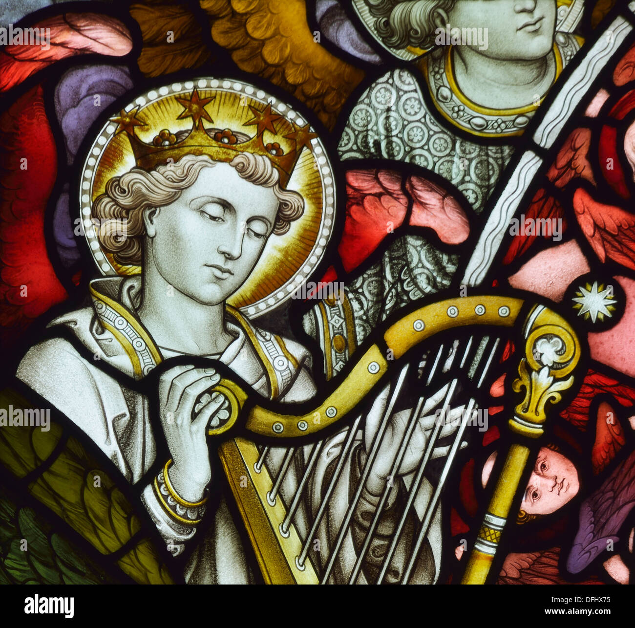 Angels with harps, detail of East window. Church of Saint Michael and ...