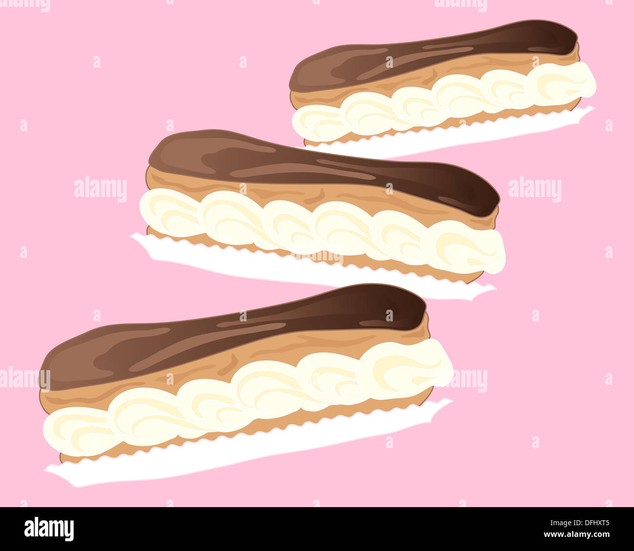 an illustration of three delicious chocolate eclairs in abstract format ...