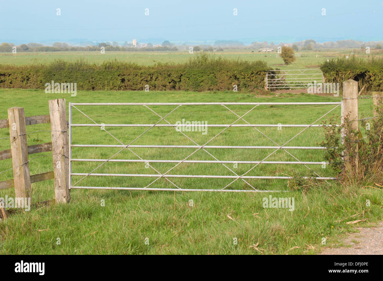 Country Farm Gate and Fields Stock Photo - Alamy