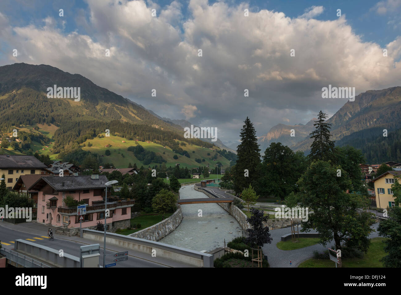 View of the mountain range from a balcony of the Silveretta Park Hotel ...