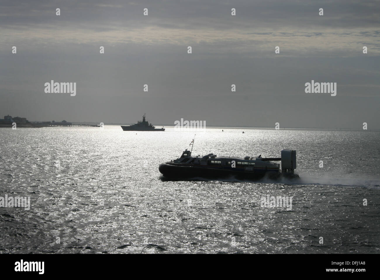 Ships in Silhouette on the Solent Stock Photo - Alamy