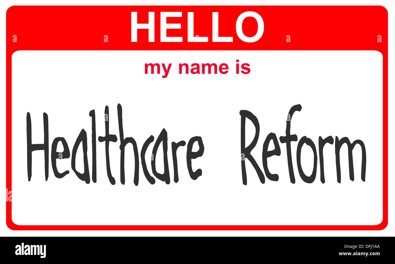 hello my name is healthcare reform red sticker Stock Photo - Alamy