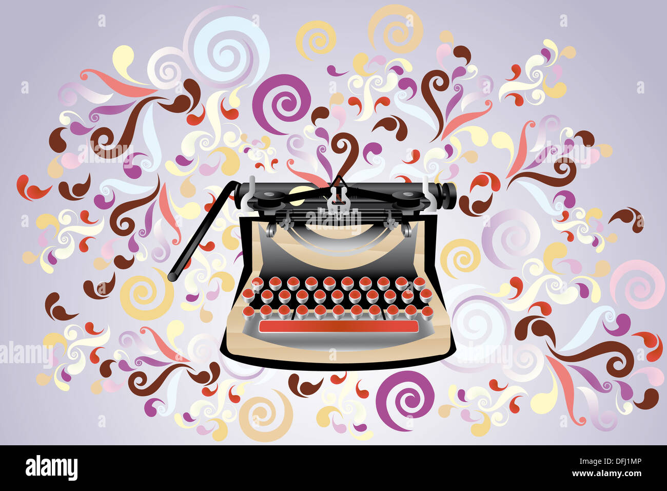 Creative retro styled typewriter, illustration with colorful swirls ...