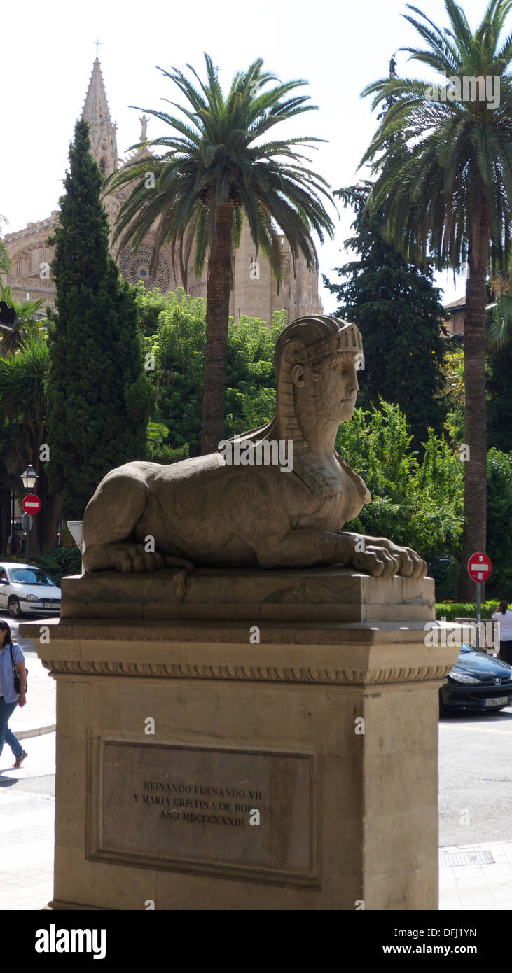 Stone sphinx sculpture on plinth, Palma, Majorca, Spain Stock Photo - Alamy