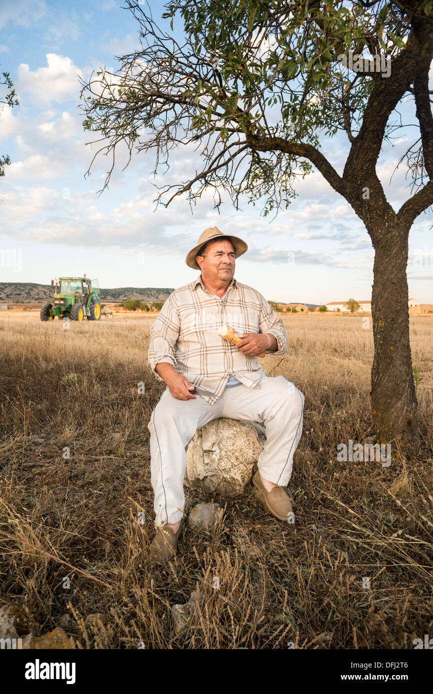 Farmer resting after work in his farmland Stock Photo - Alamy