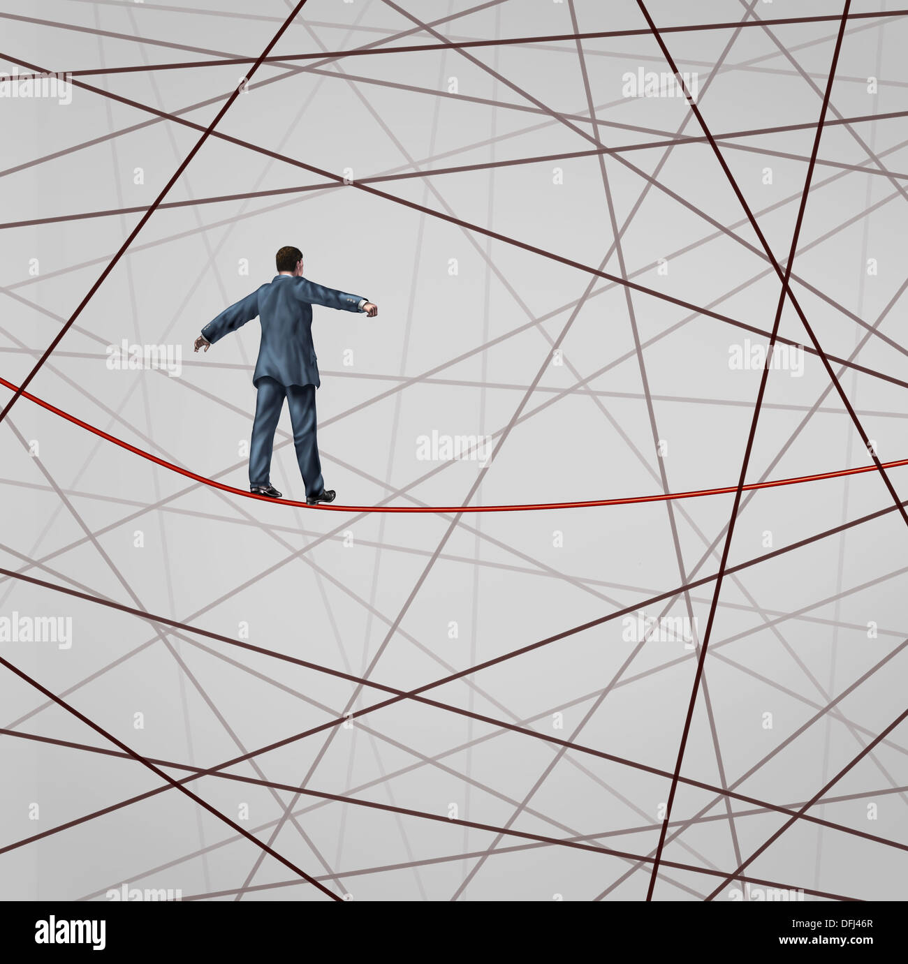 Focused On Strategy with a businessman as a high wire tight rope walker ...