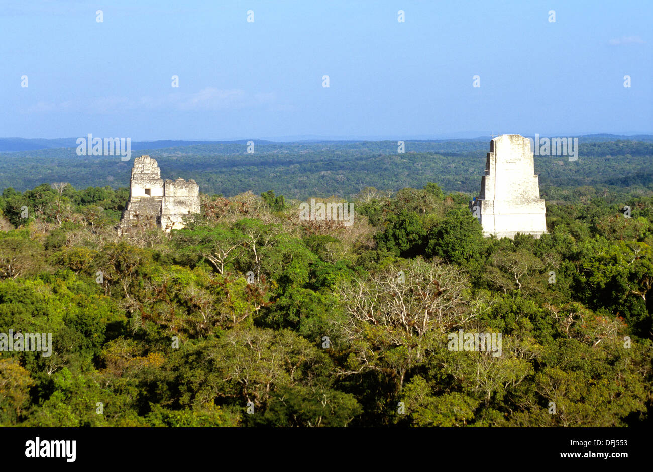 The vista from Temple IV reveals Temple III (foreground) and Temples I ...