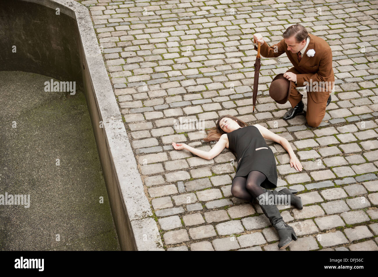 Dead woman lying on the floor hi-res stock photography and images - Alamy